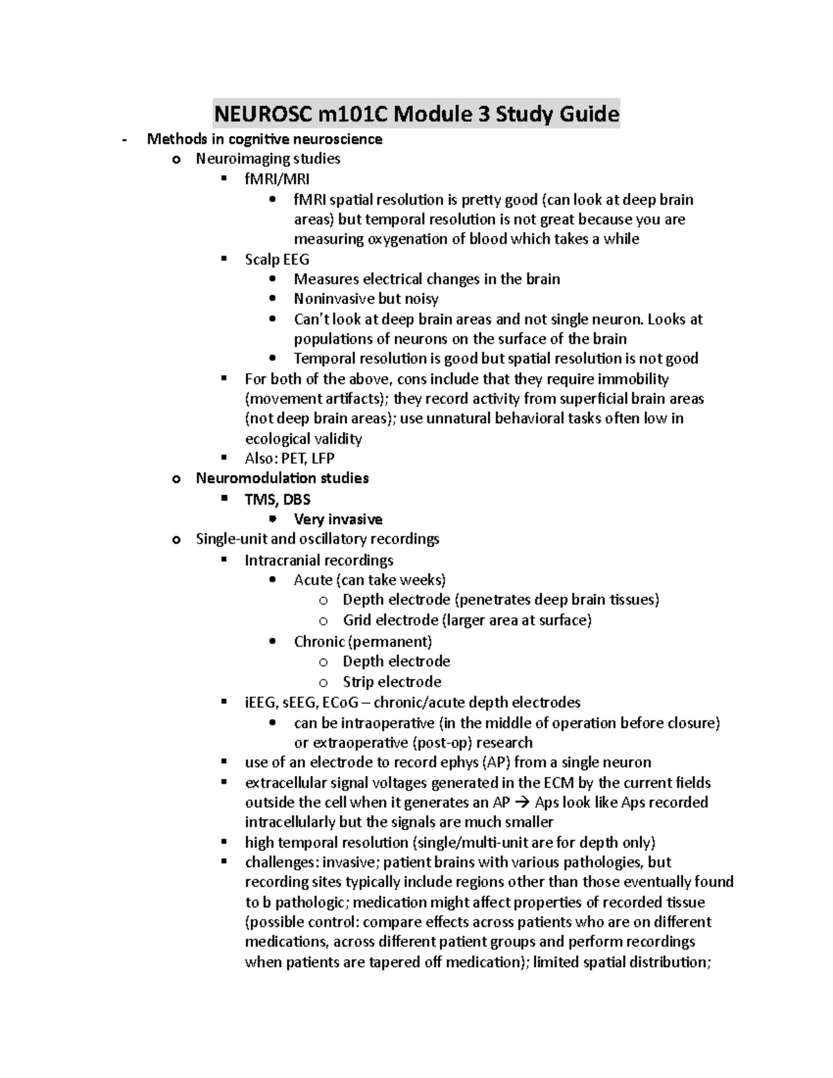 Neurosc m101C Module 3 Study Guide - NEUROSC m101C Module 3 Study Guide ...