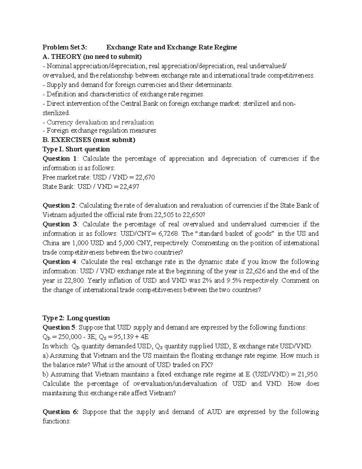 Problem Set 3 - Bài tập tự luyện - Problem Set 3: Exchange Rate and ...