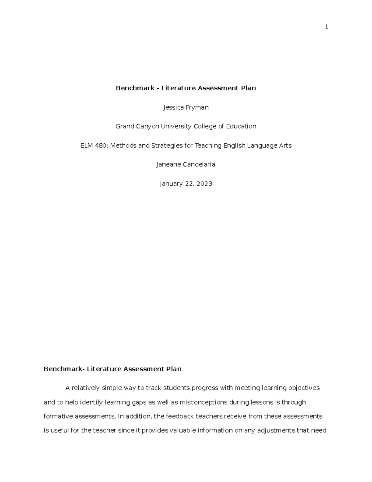 Benchmark - I received an A on this assignment. - Benchmark ...