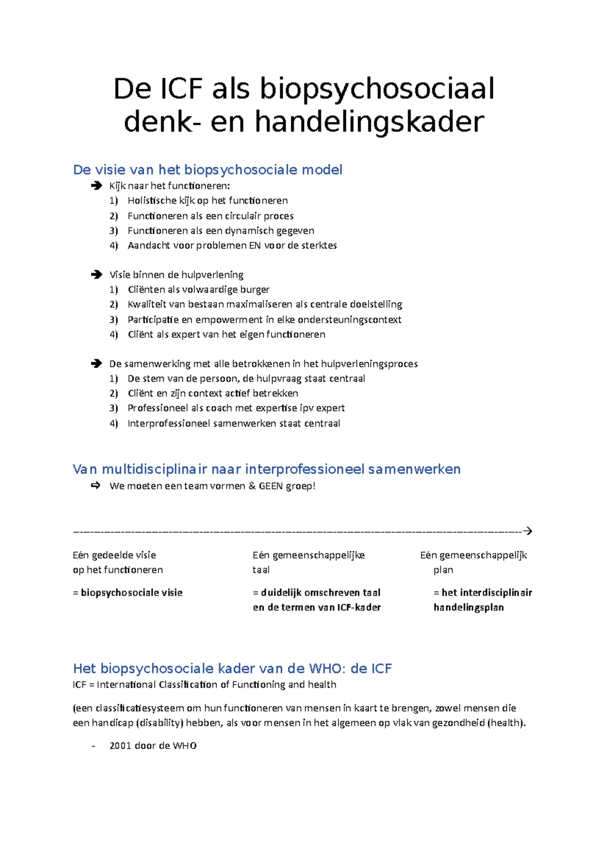 Samenvatting les 3 - De ICF als biopsychosociaal denk- en ...