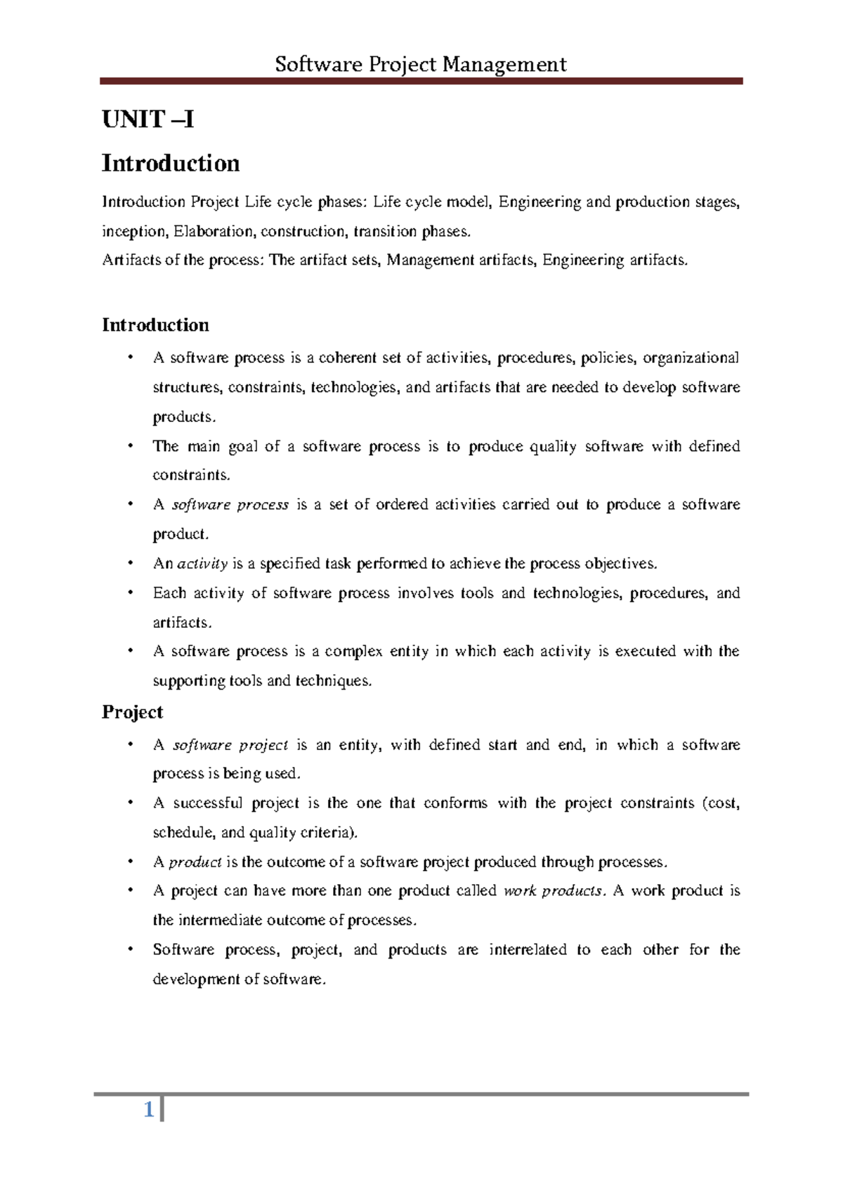 SPM Unit 1 PROJECT - UNIT – I Introduction Introduction Project Life ...