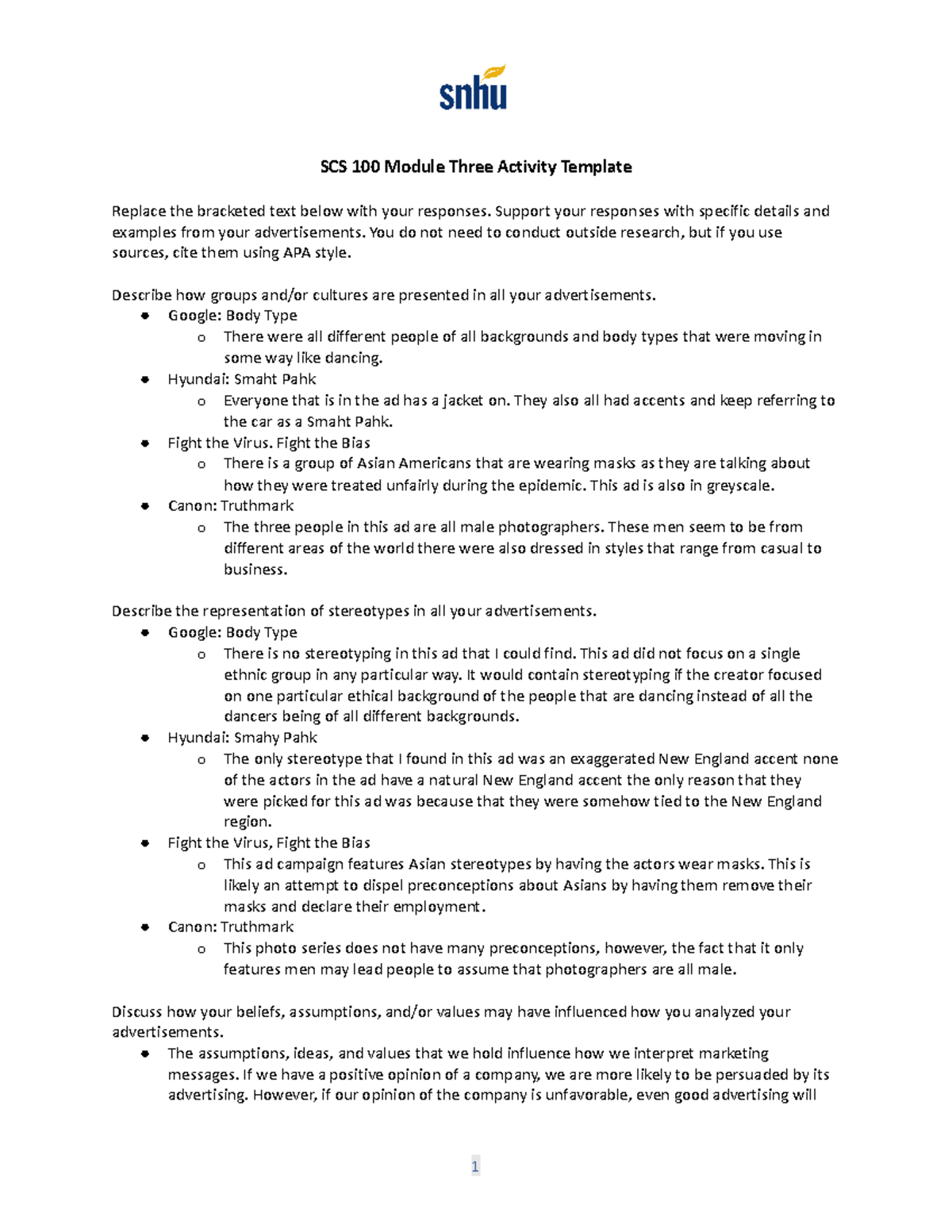 SCS 100 Module Three Activity Template - SCS 100 Module Three Activity ...