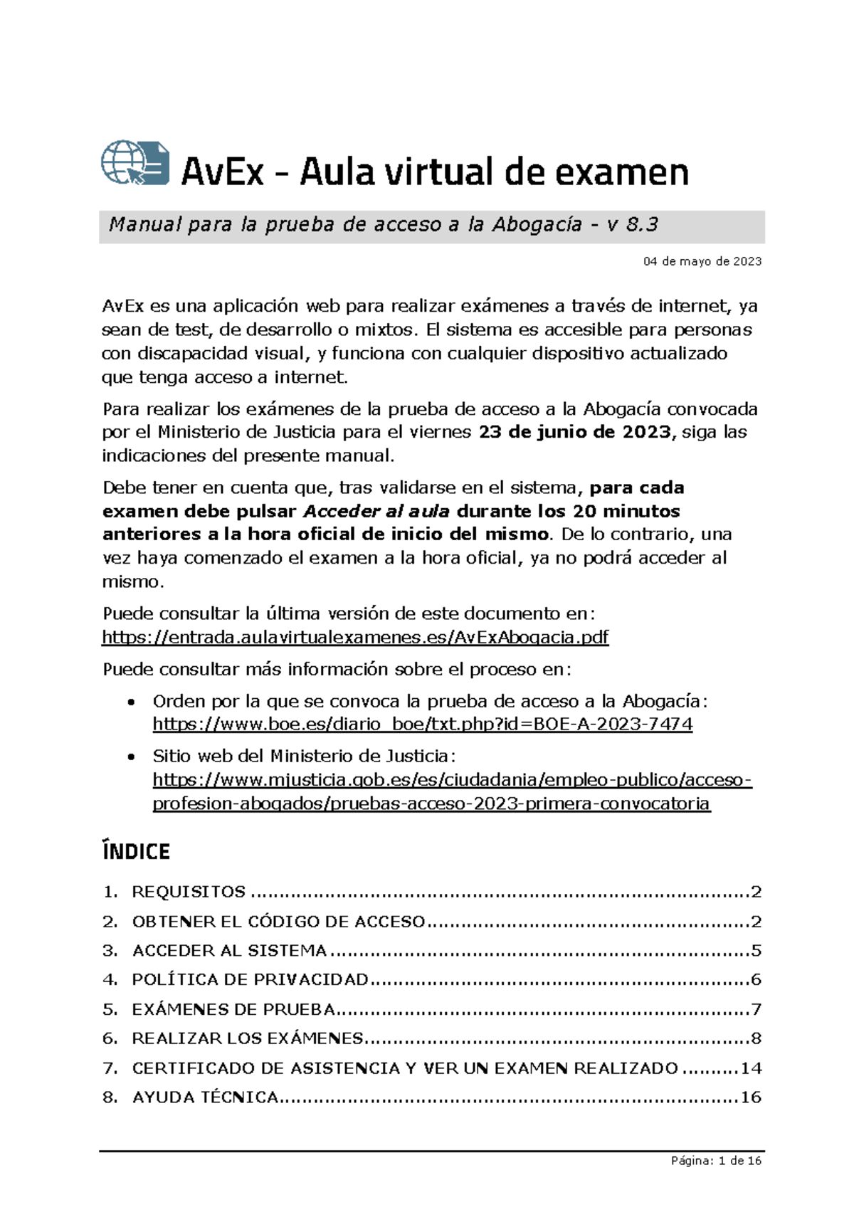 Av Ex Abogacia 2023-1 - AvEx - Aula virtual de examen Manual para la prueba de acceso a la ...