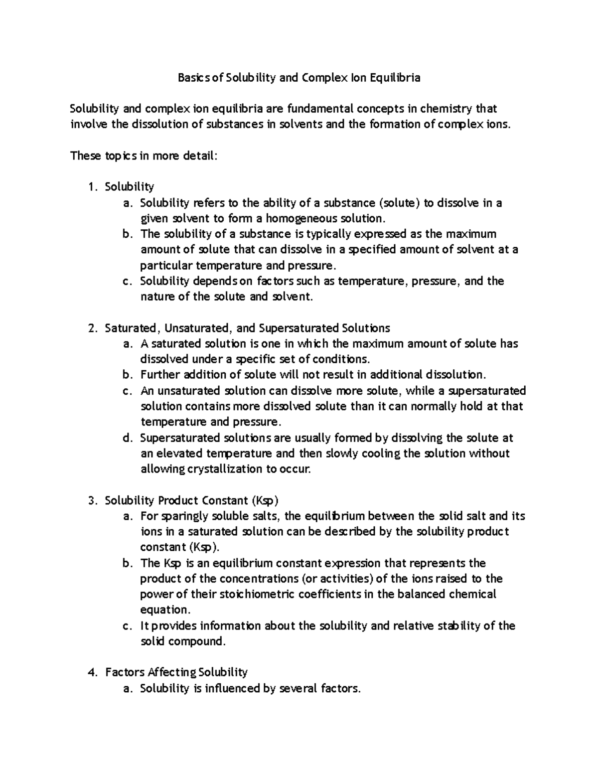 Basics of Solubility and Complex Ion Equilibria - Basics of Solubility and Complex Ion ...