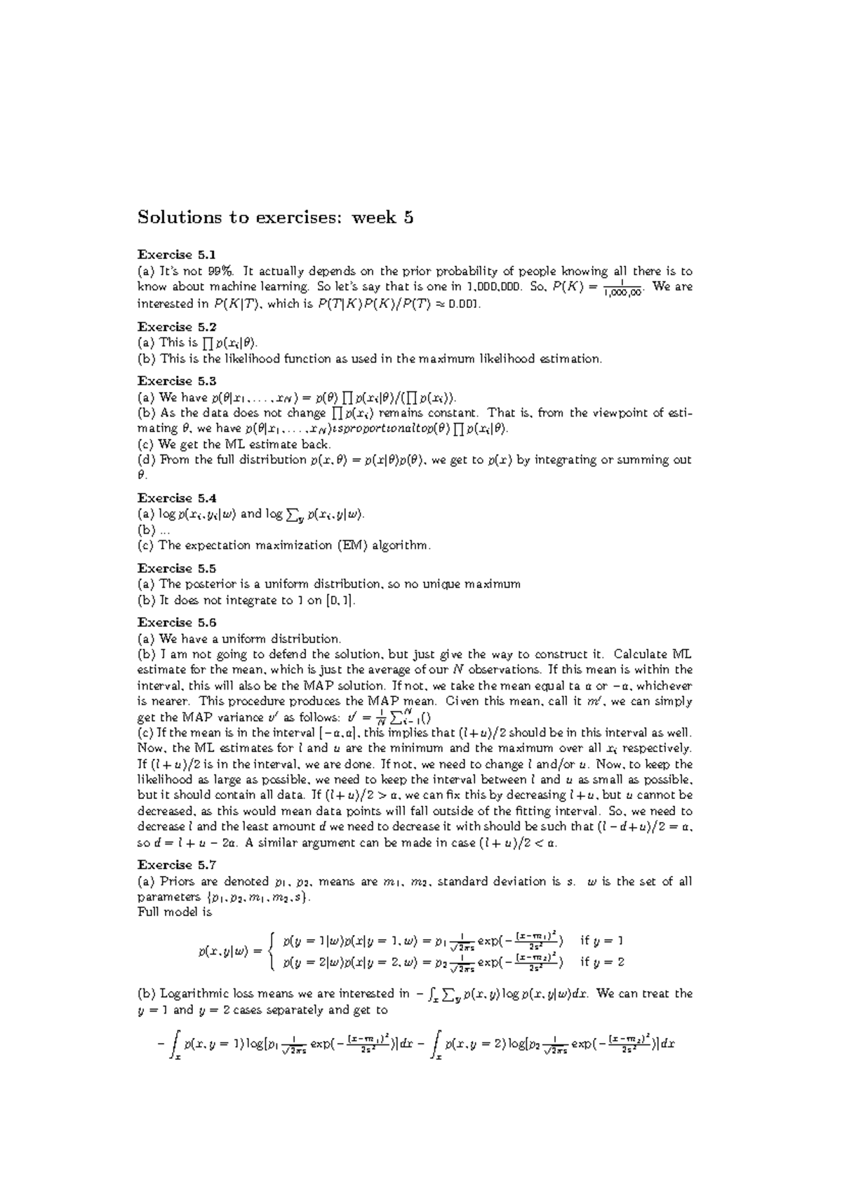 Exercises solutions week5 - Solutions to exercises: week 5 Exercise 5 ...