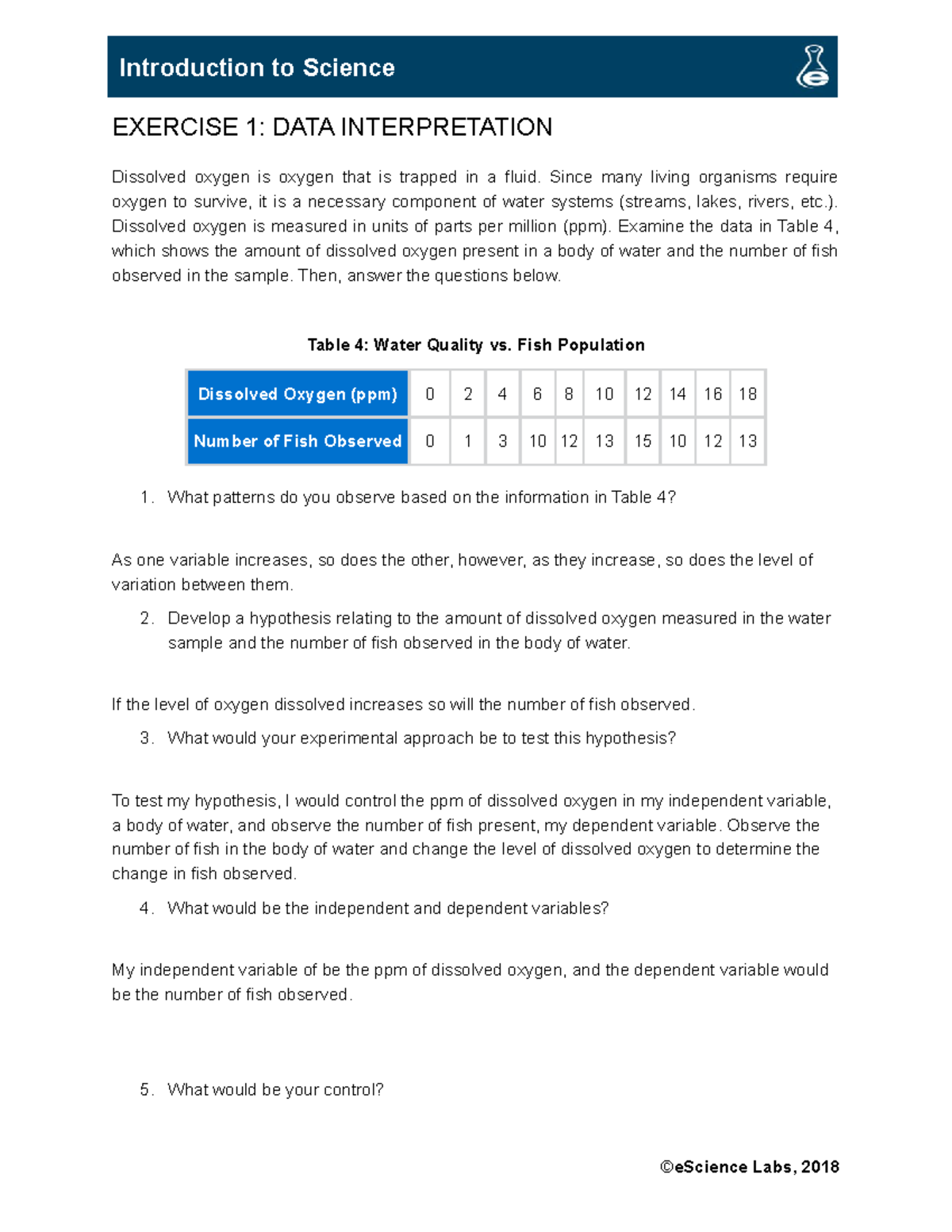 Bio110 Lab 1-1,2,4,7 - escience lab - EXERCISE 1: DATA INTERPRETATION ...