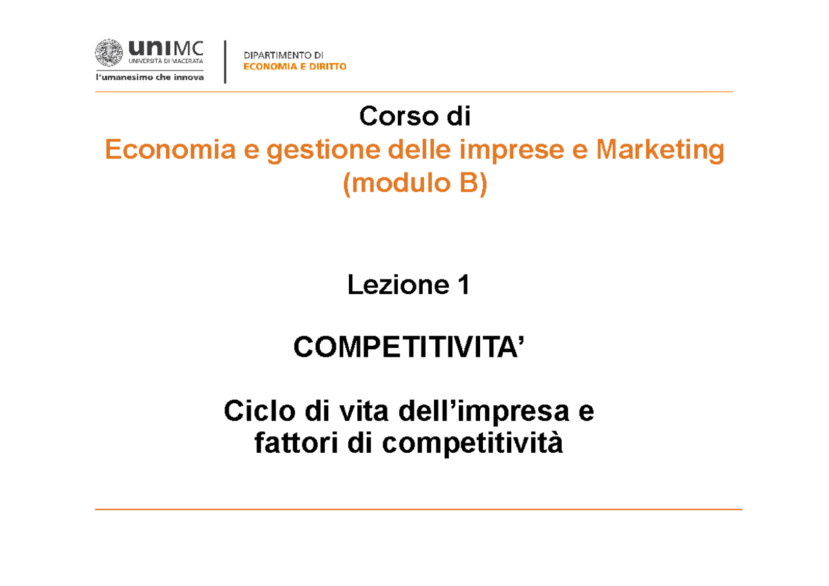Lezione 1 sistemicita e competitivita - Corso di Economia e gestione ...