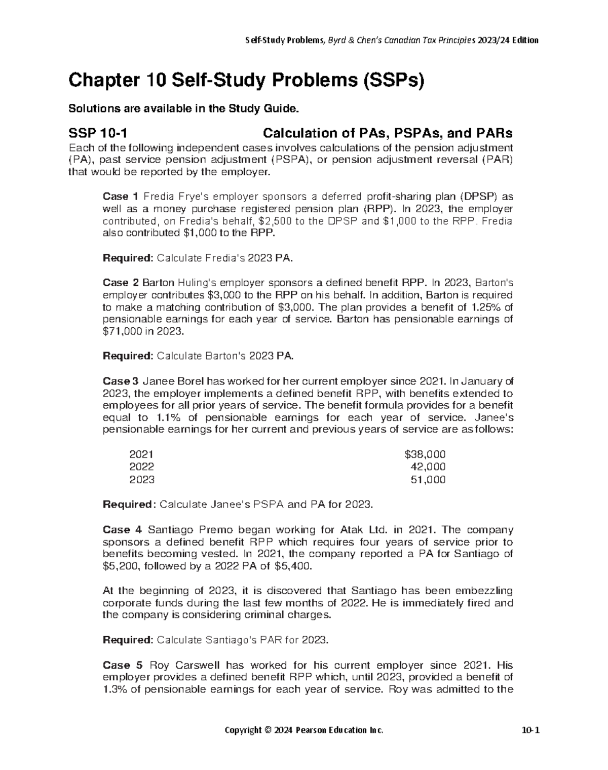 Donell byrdchen CTP SSP 2023-24 ch10 - Chapter 10 Self-Study Problems (SSPs) Solutions are ...