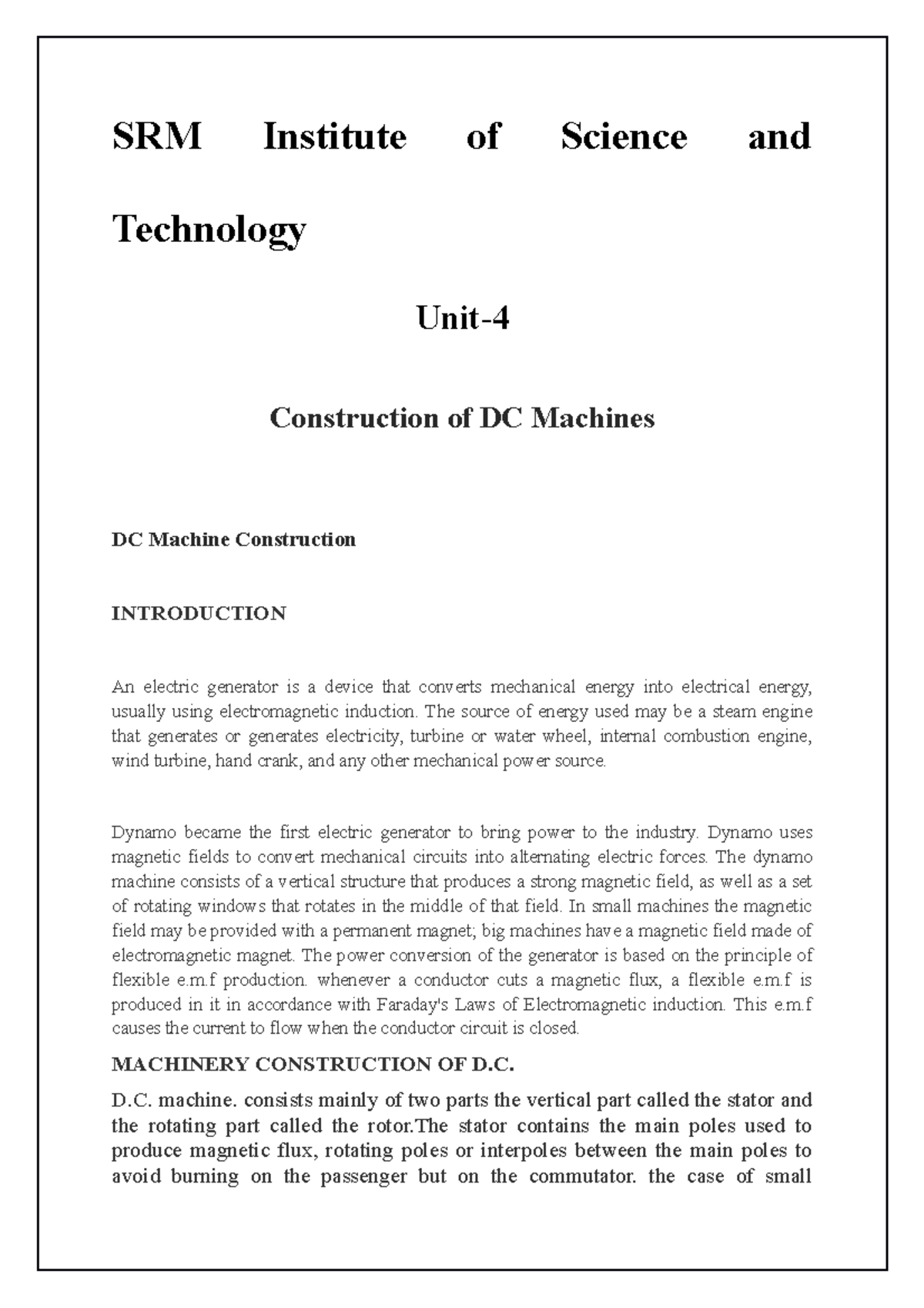 Construction of DC Machines - SRM Institute of Science and Technology ...