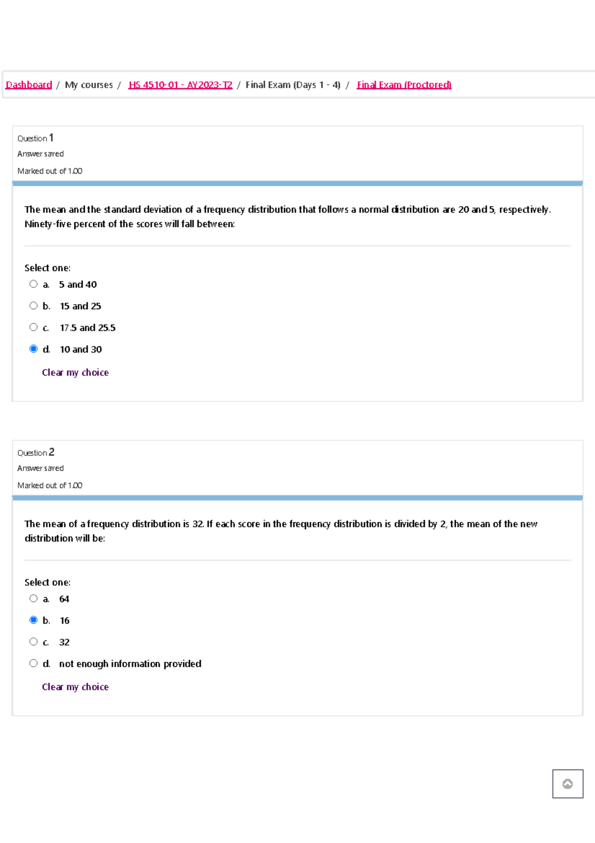 Final Exam (Proctored) (page 1 of 4) 17.5/25 - Question 1 Answer saved ...
