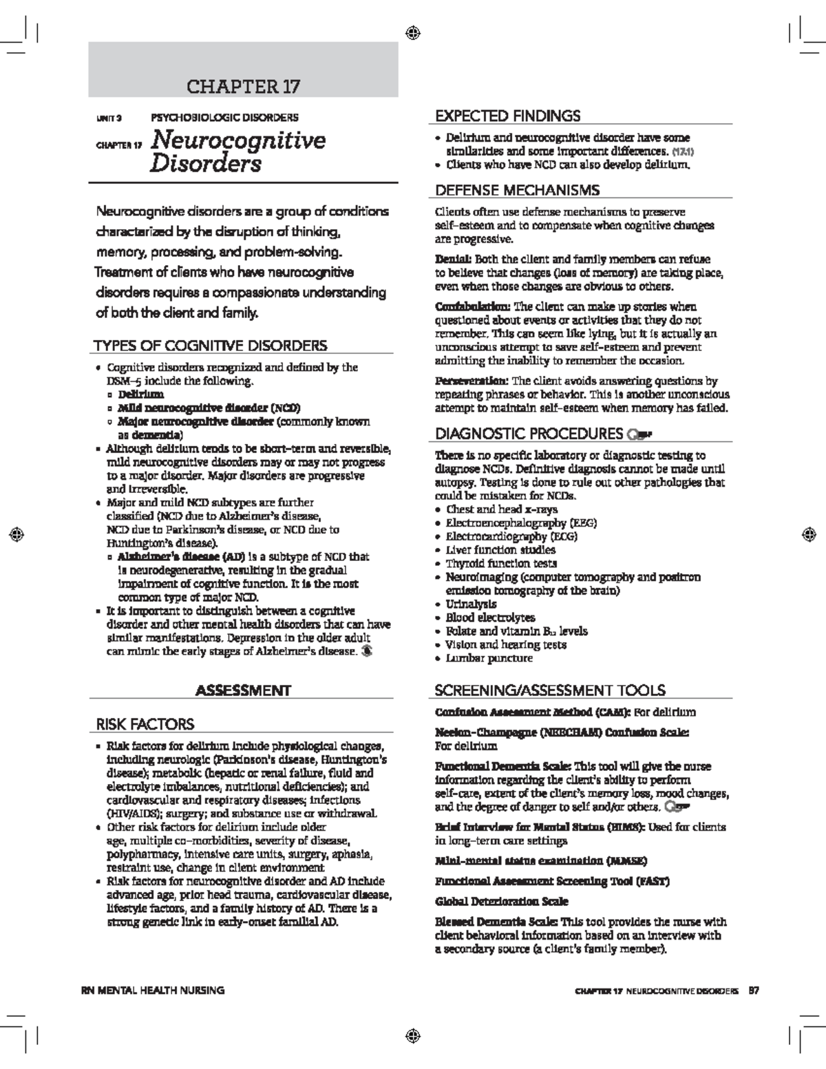 Focused Review (10) - NCLEX prep - CHAPTER 17 UNIT 3 PSYCHOBIOLOGIC ...