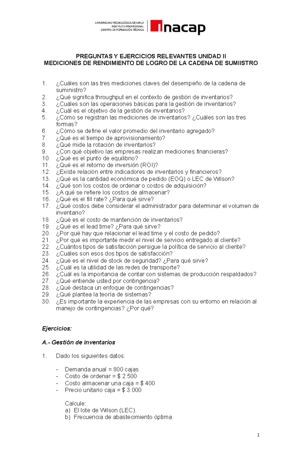 Preguntas Relevantes Cadena Suministro Unidad II 2021 2 - PREGUNTAS Y ...
