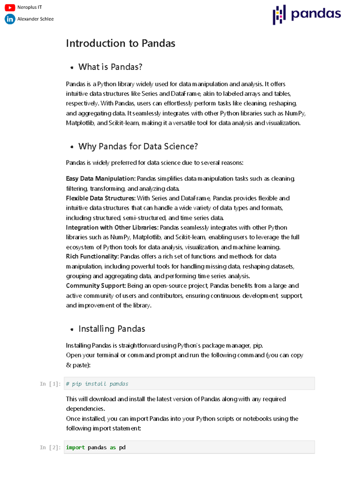 Pandas Crashcourse Introduction To Pandas What Is Pandas Pandas Is A