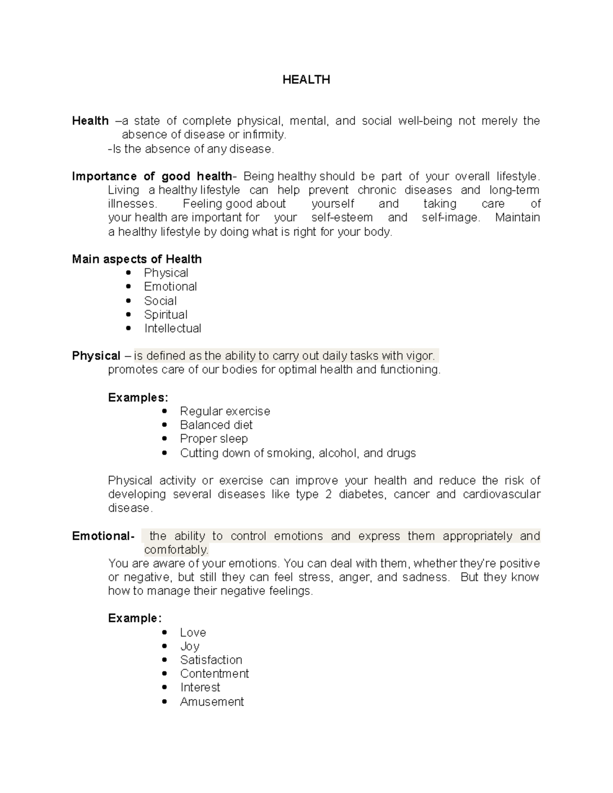 Health - Part 1 - NSTP - HEALTH Health –a state of complete physical ...