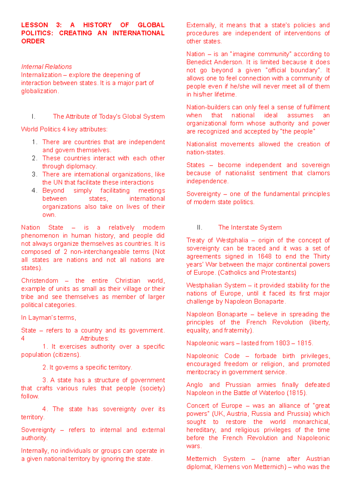 Contemporary World 3 & 4 - LESSON 3: A HISTORY OF GLOBAL POLITICS ...