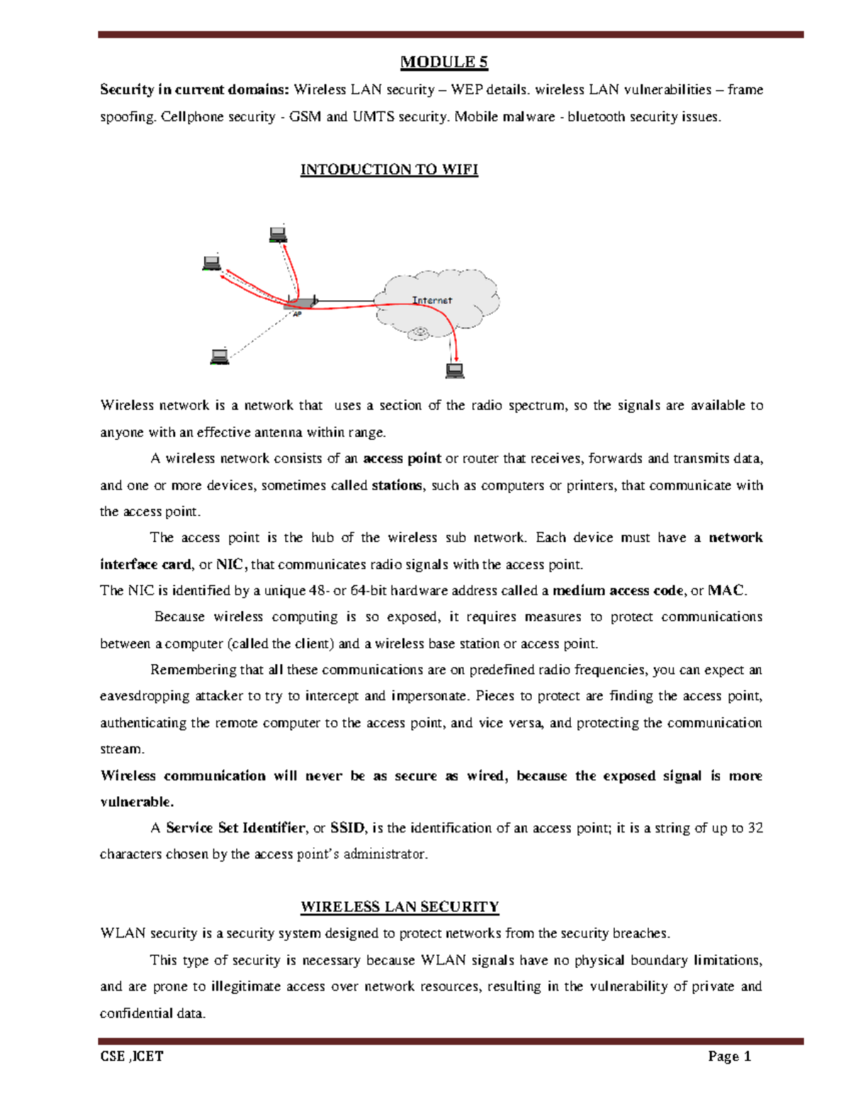 Mod 5- security - MODULE 5 Security in current domains: Wireless LAN ...