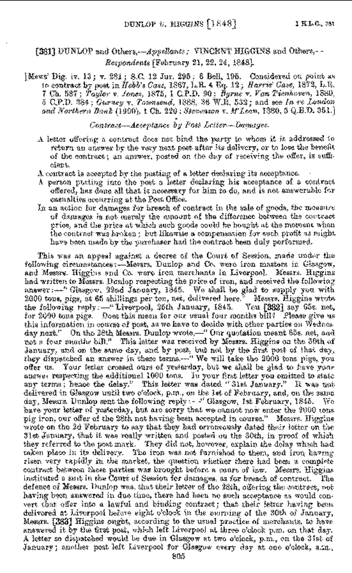 Dunlop v. Higgins 1848 - detailed case - E 3813 D~~~~~ and O t h e r s ...
