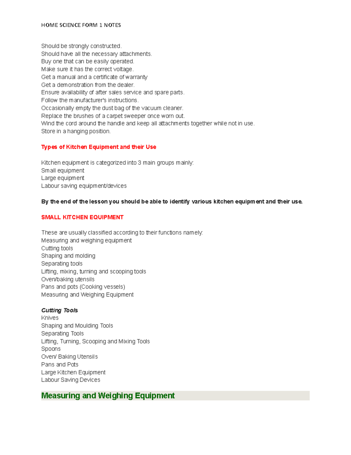 Home-Science- notes (20) - Should be strongly constructed. Should have ...