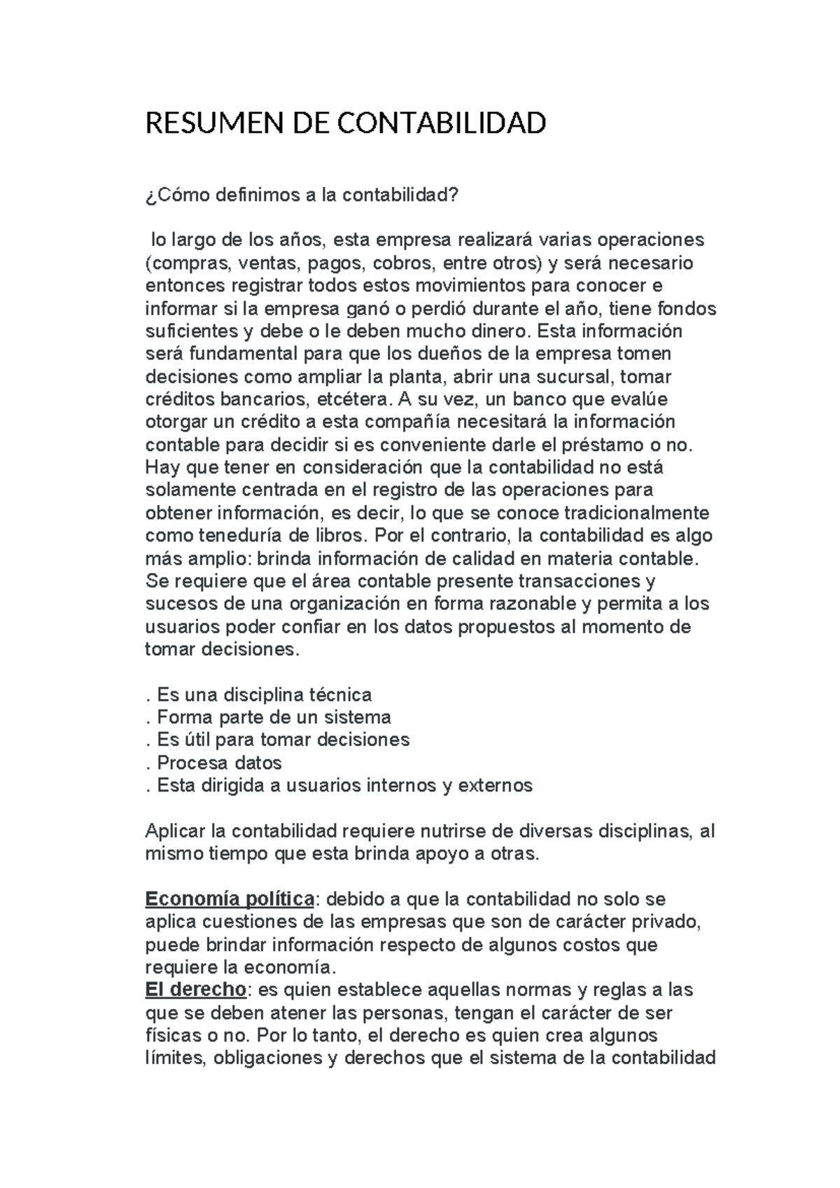 Resumen DE Contabilidad - RESUMEN DE CONTABILIDAD ¿Cómo definimos a la ...