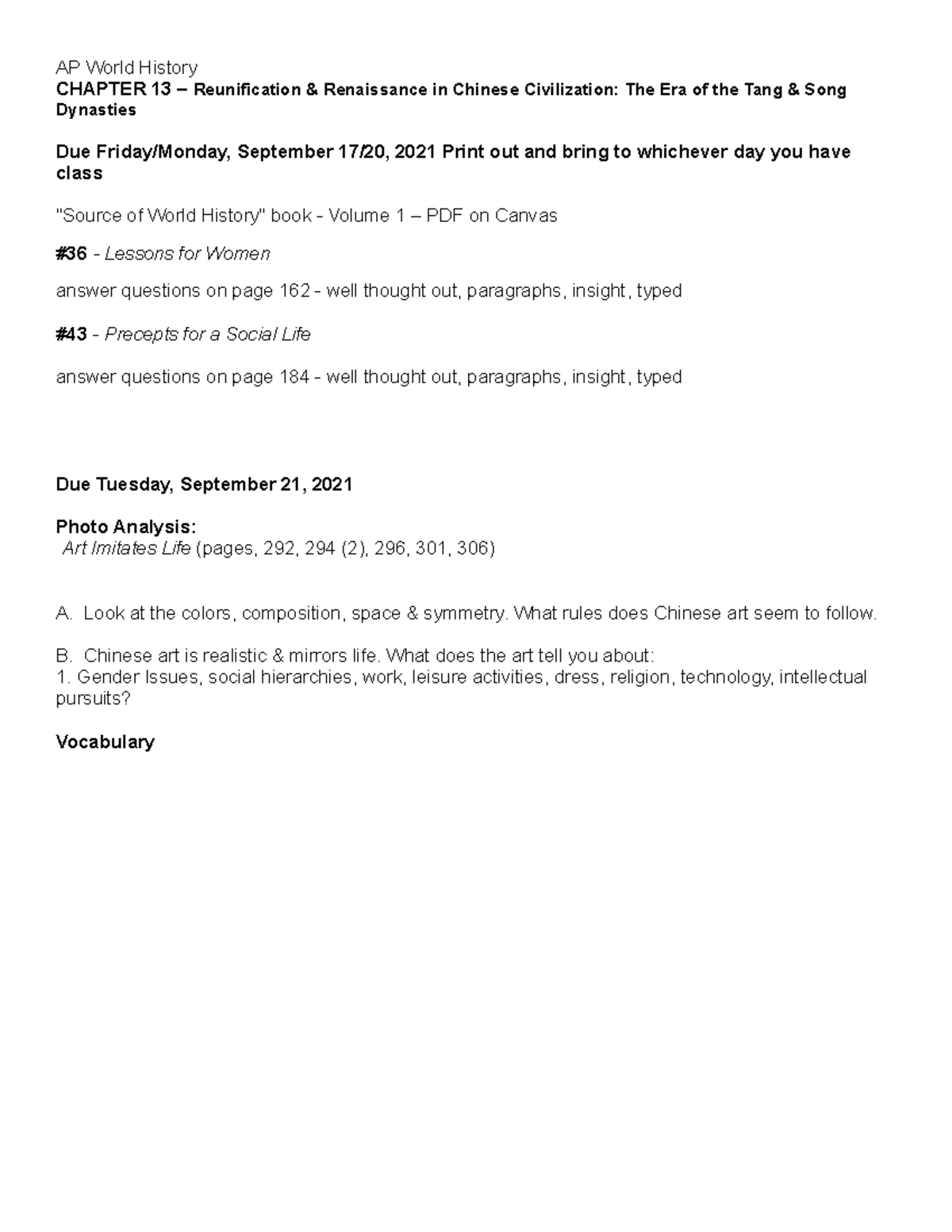Chap 13 assignment your mom - AP World History CHAPTER 13 ...