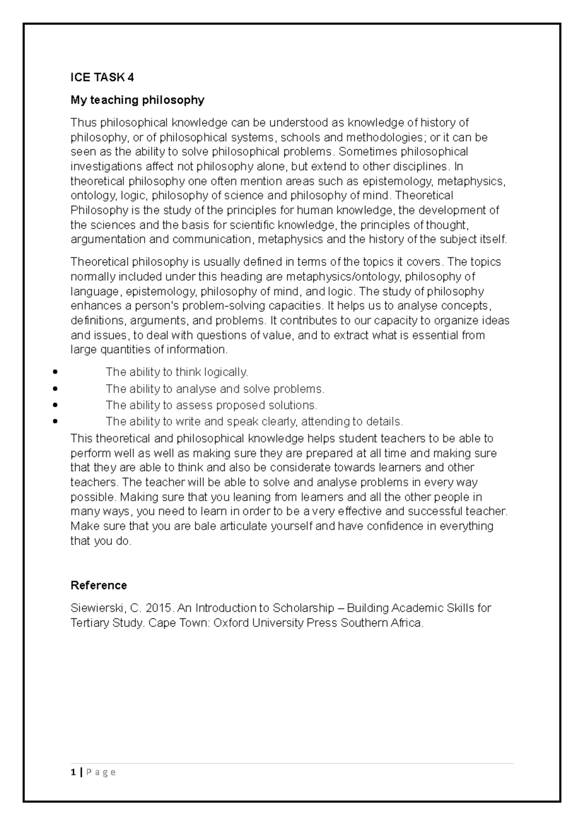 ICE TASK 4 - ice 4 done - ICE TASK 4 My teaching philosophy Thus ...