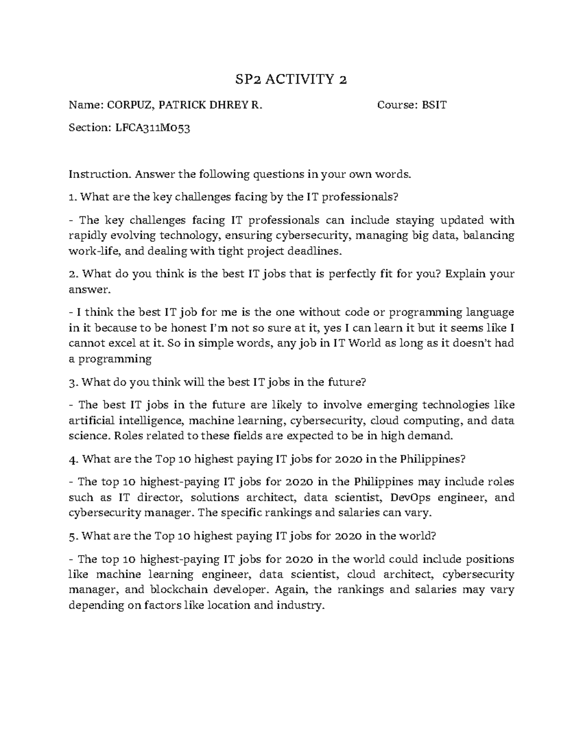 SP2- Activity-1 - sdsd - SP2 ACTIVITY 2 Name: CORPUZ, PATRICK DHREY R ...