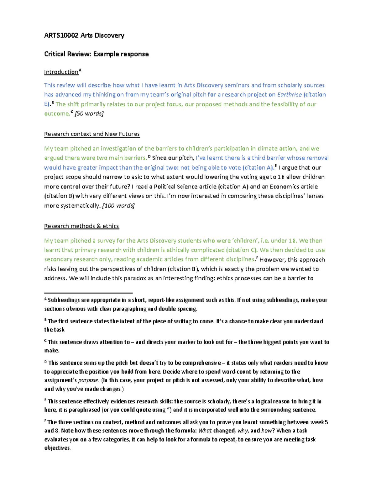 Arts Discovery-Critical Review-Model response - ARTS10002 Arts ...