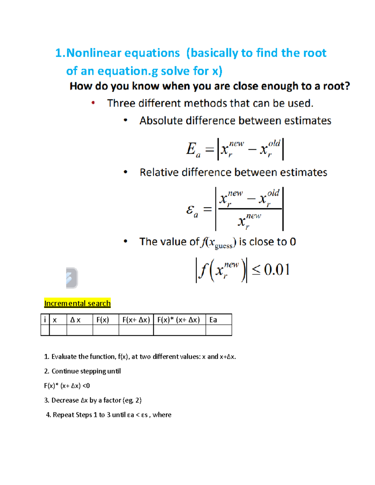 CHG 1371 Summary notes for numerical methods and engineering ...