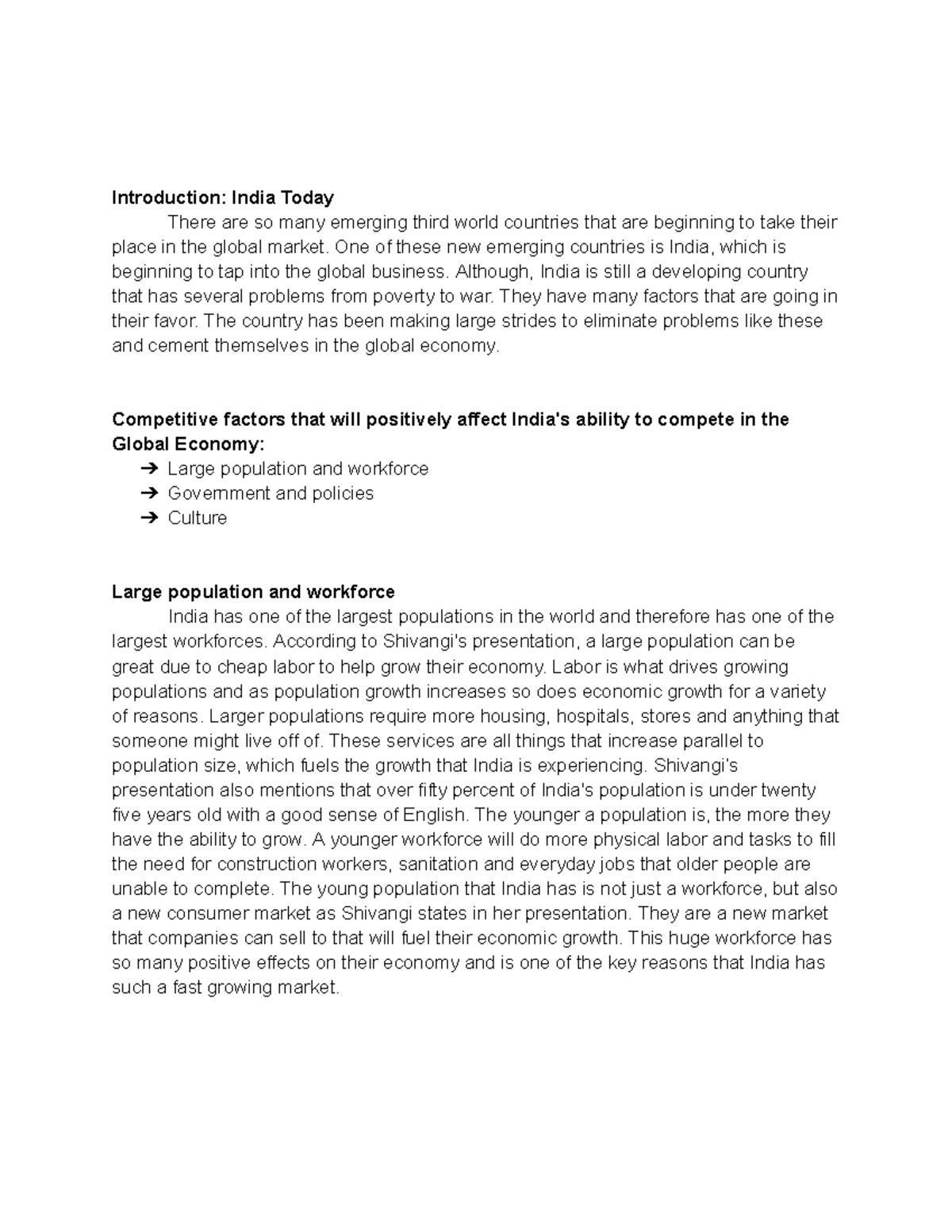 India Paper - Introduction: India Today There are so many emerging ...