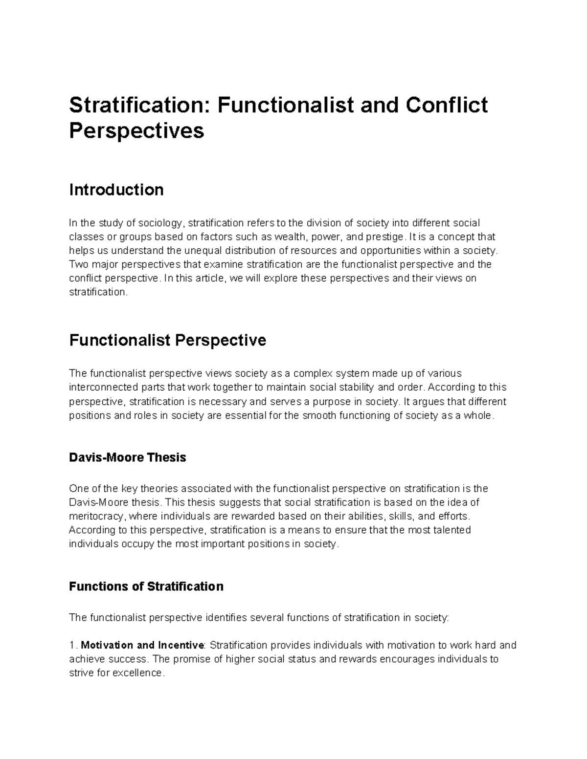 3. Materials-Stratification. Functionalist and Conflict Perspectives ...