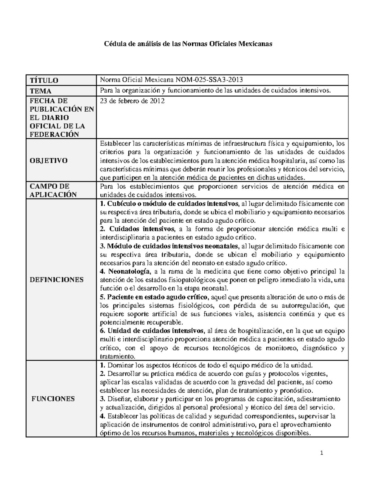 Cedula Analisis NOM 025 - Cédula de análisis de las Normas Oficiales ...