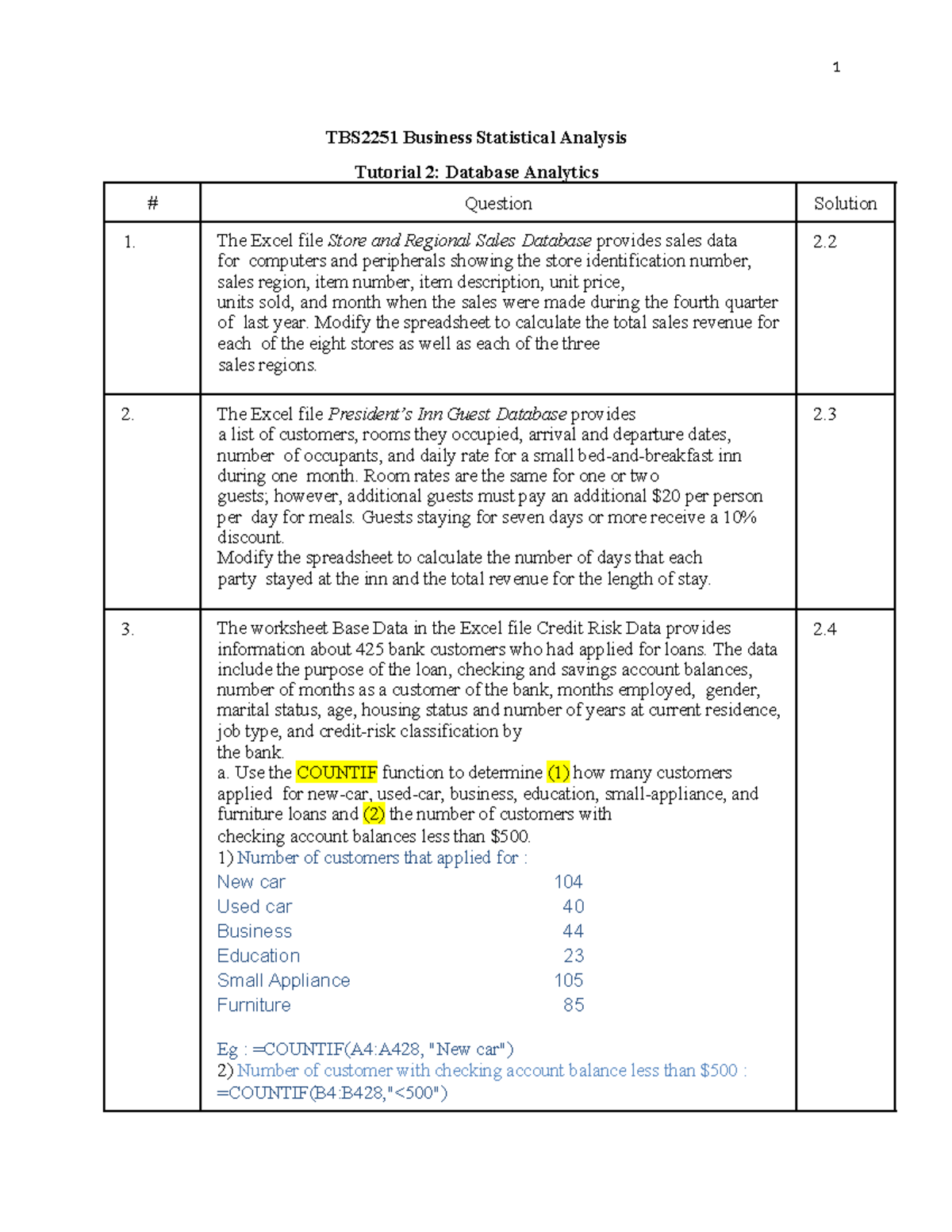 L2 Database Analytics - Notes - 1 TBS2251 Business Statistical Analysis ...