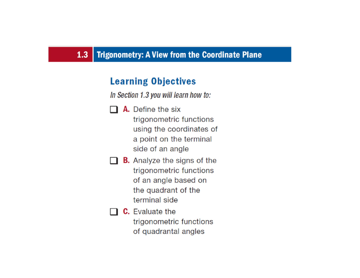 Trig - Sections 1.3 and 3 - MAT 1275 - Studocu