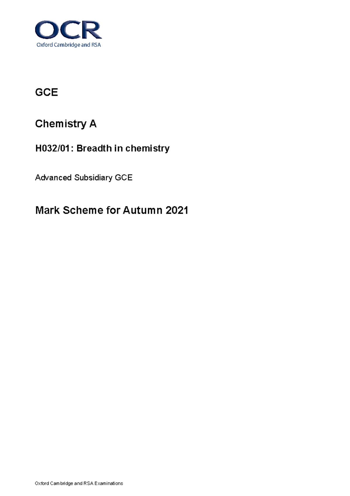 H032-01 MS Oct21 - Oxford Cambridge and RSA Examinations GCE Chemistry ...