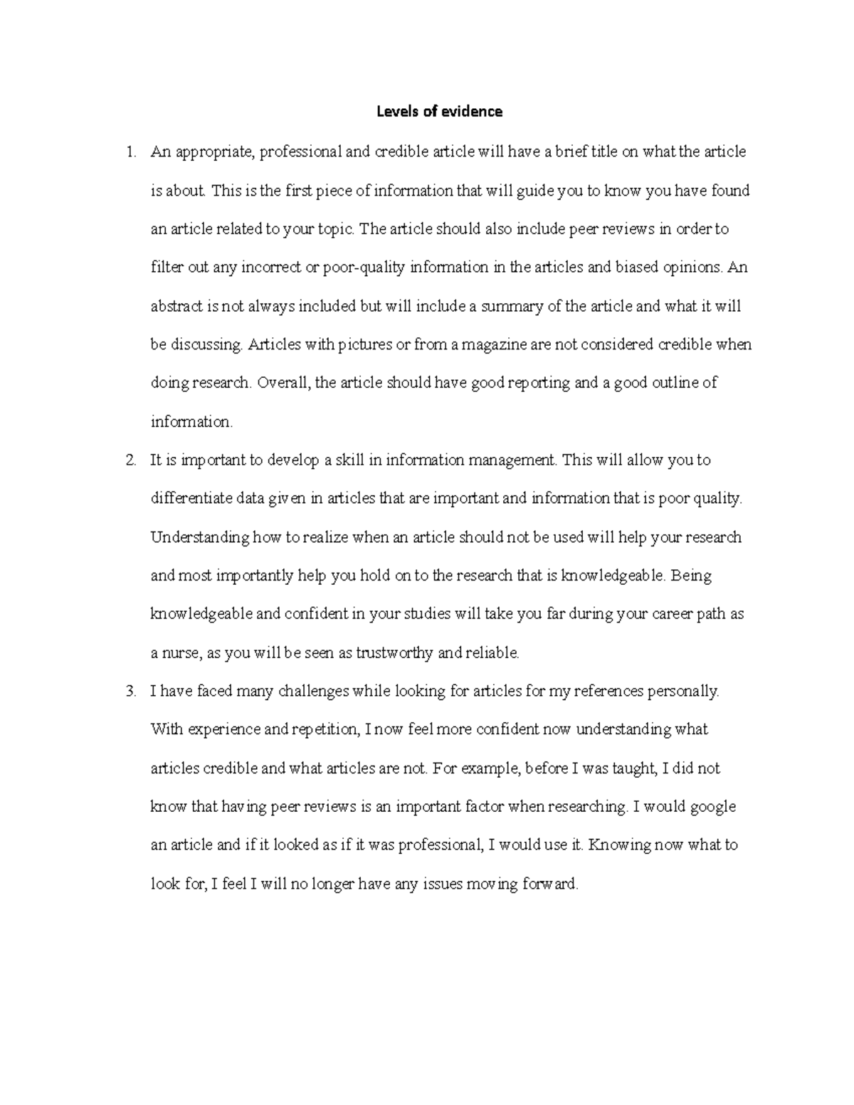 EBP Levels of evidence - for outline and guidance - Levels of evidence ...