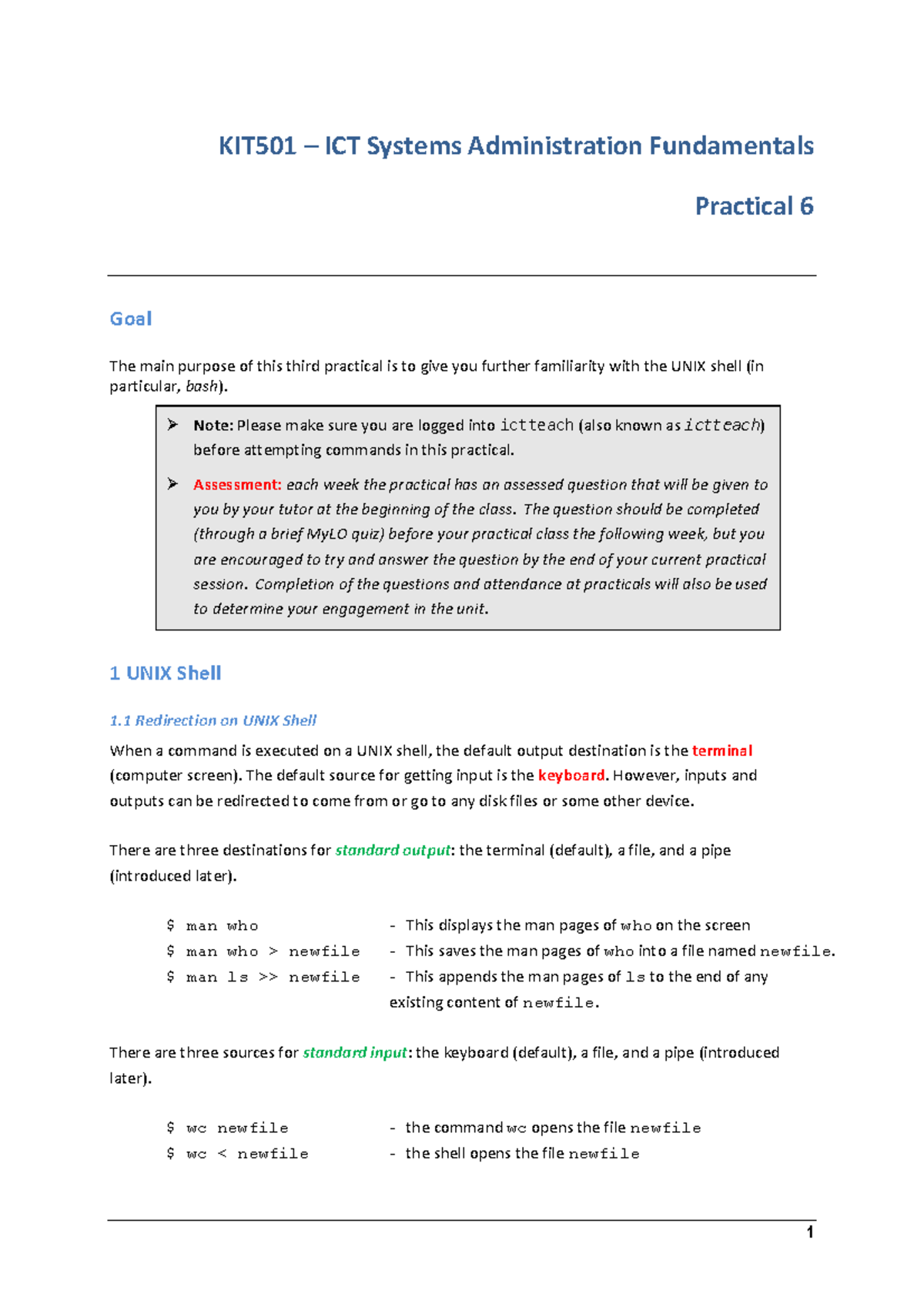 Kit501-prac-06 2 - Lecture notes for KIT501 - KIT501 3 ICT Systems ...