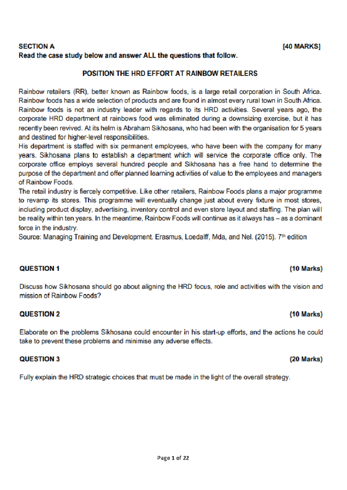 Human Resource Development MBA9 PAST Question Papers - Studocu