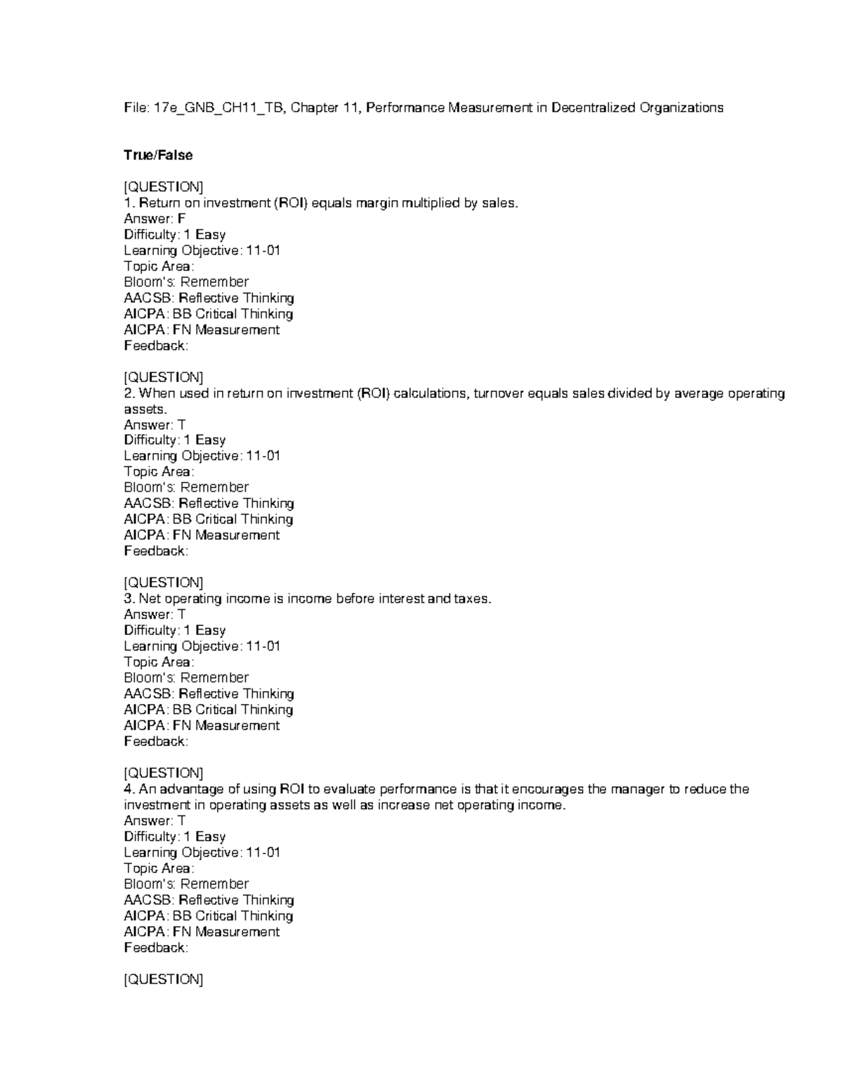 CH11 TB-final - Management Accounting - File: 17e_GNB_CH11_TB, Chapter 11, Performance ...