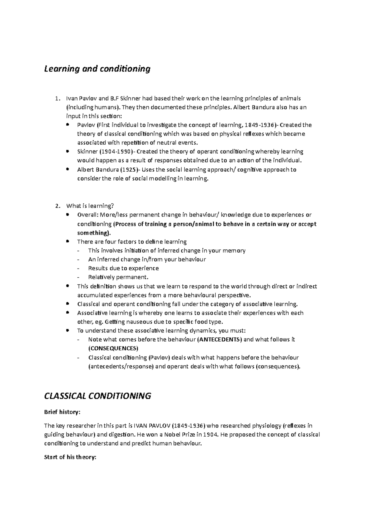 Psych 101 Learning - These are summarised notes from the section on ...