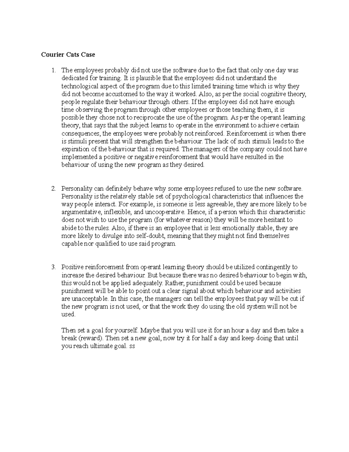 Chapter 3 - homework - Courier Cats Case The employees probably did not ...