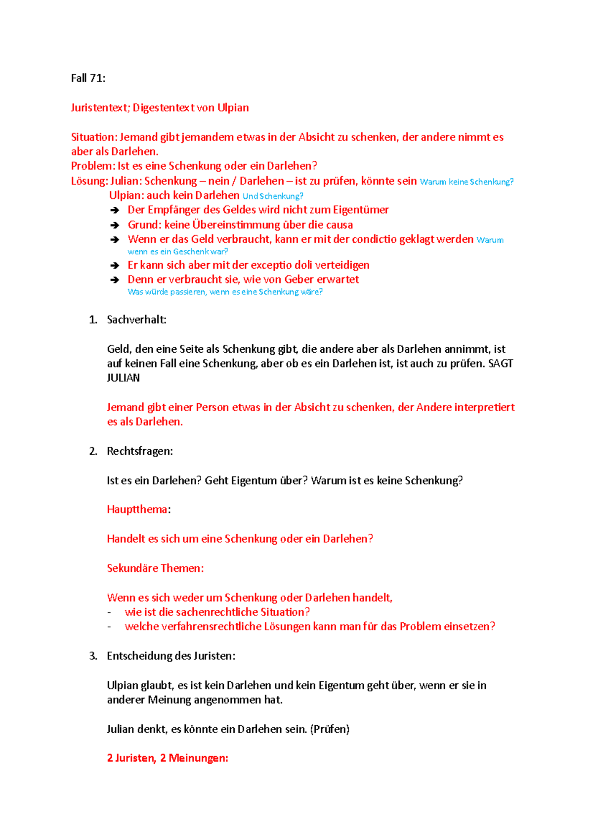 Fall 71 - Fall gelöst - Fall 71: Juristentext; Digestentext von Ulpian ...