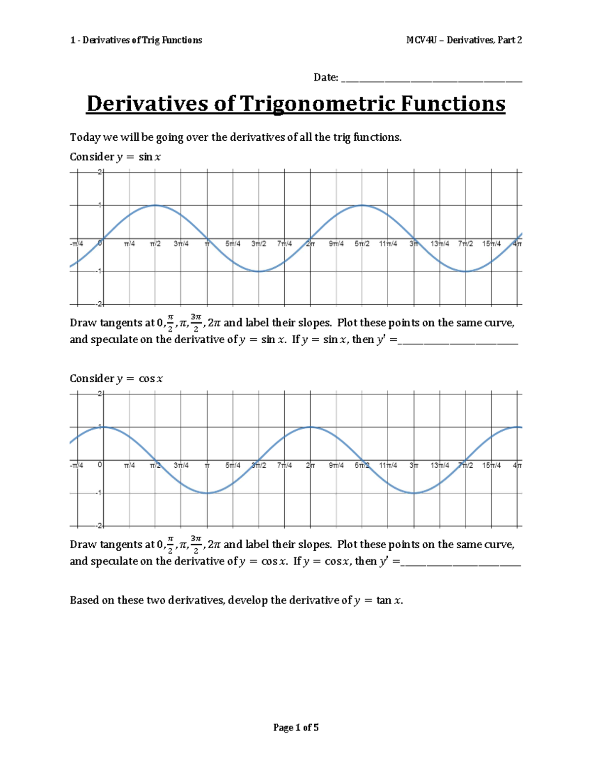 01 - Derivatives of Trig Functions - Date ...