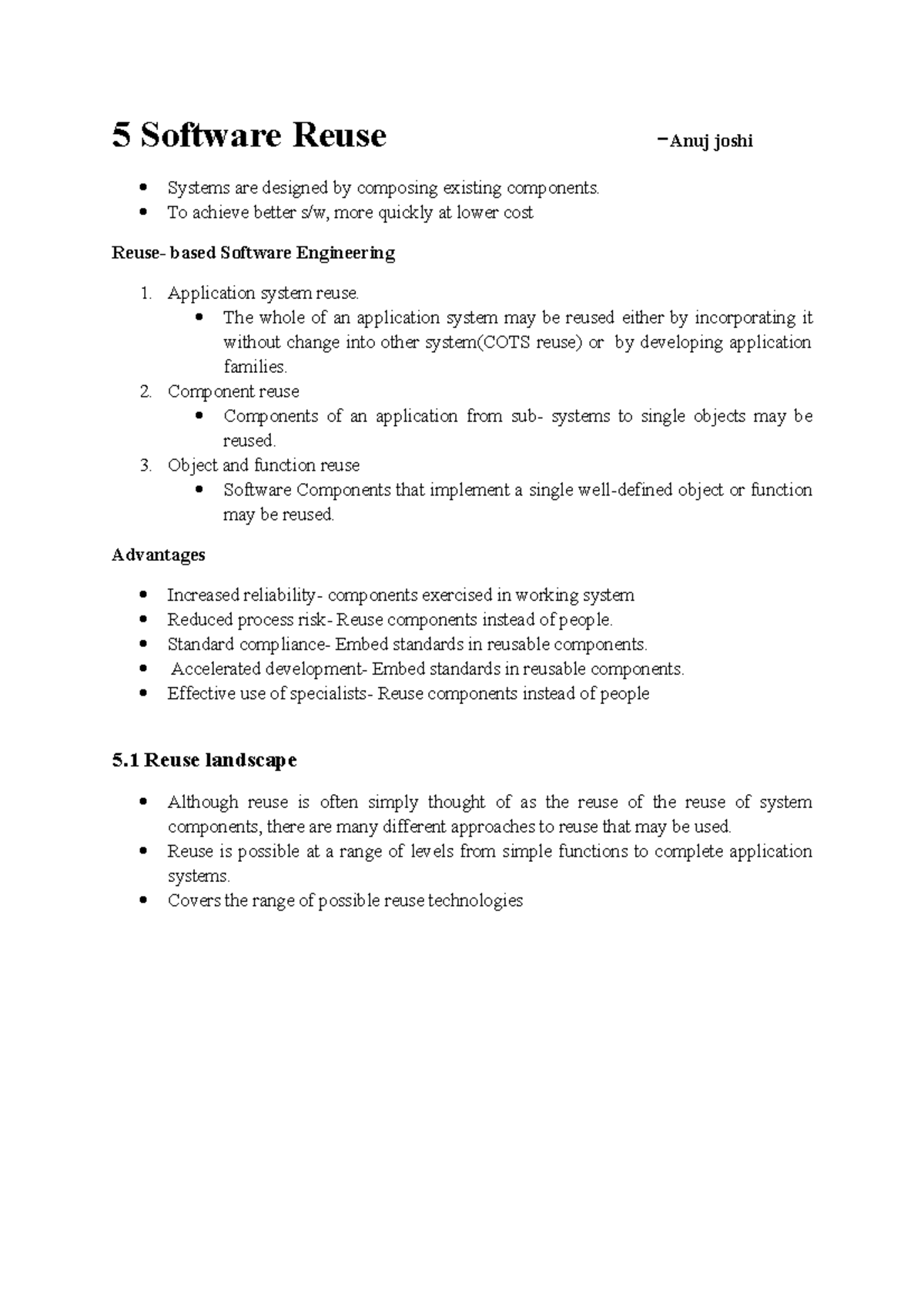 Chapter 5 - 5 Software Reuse - Anuj joshi Systems are designed by ...