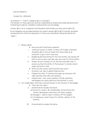 Fnsacc 412 Assessment 2 KBQ - FNSACC412 Prepare operational budgets ...