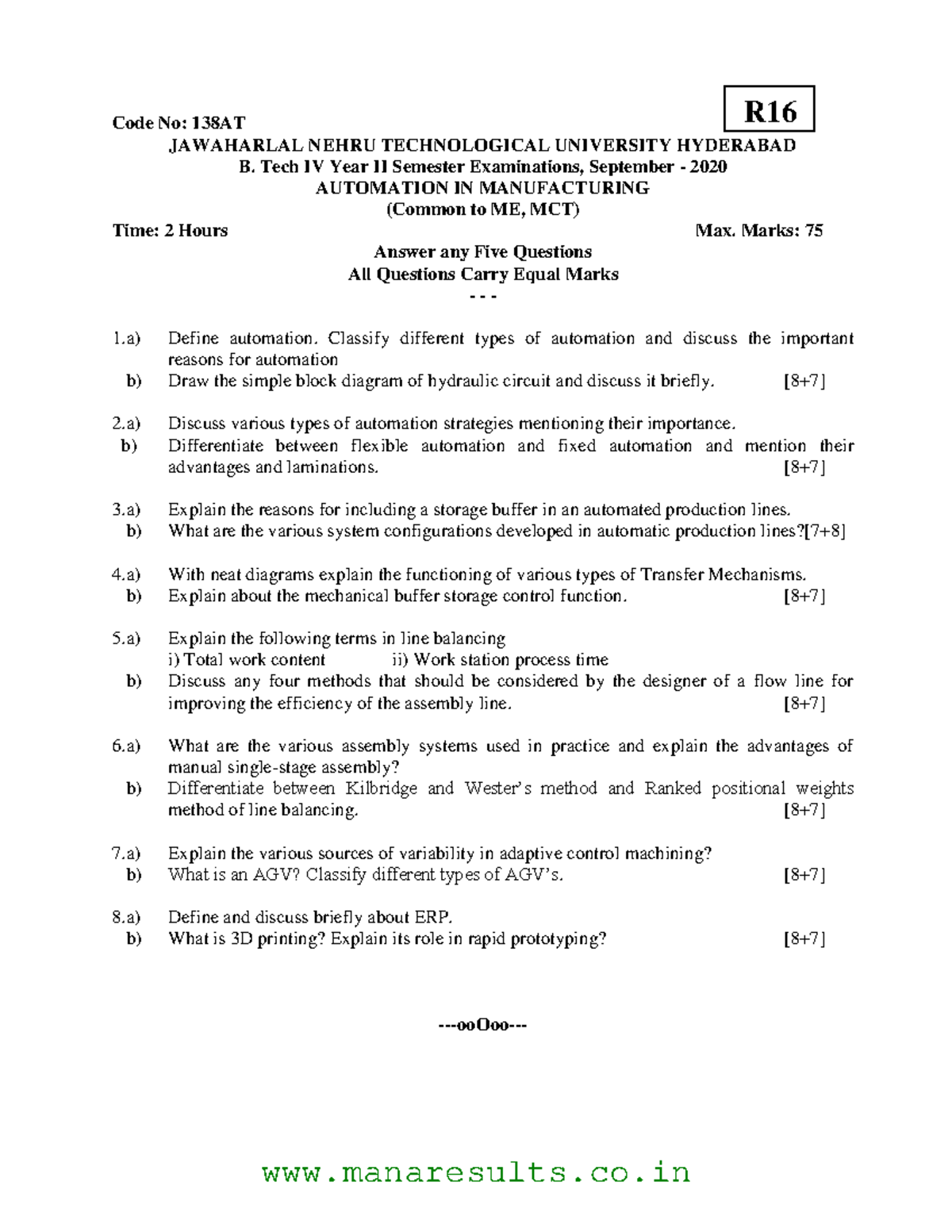 AIM PREVIOUS PAPER - Code No: 138AT JAWAHARLAL NEHRU TECHNOLOGICAL ...