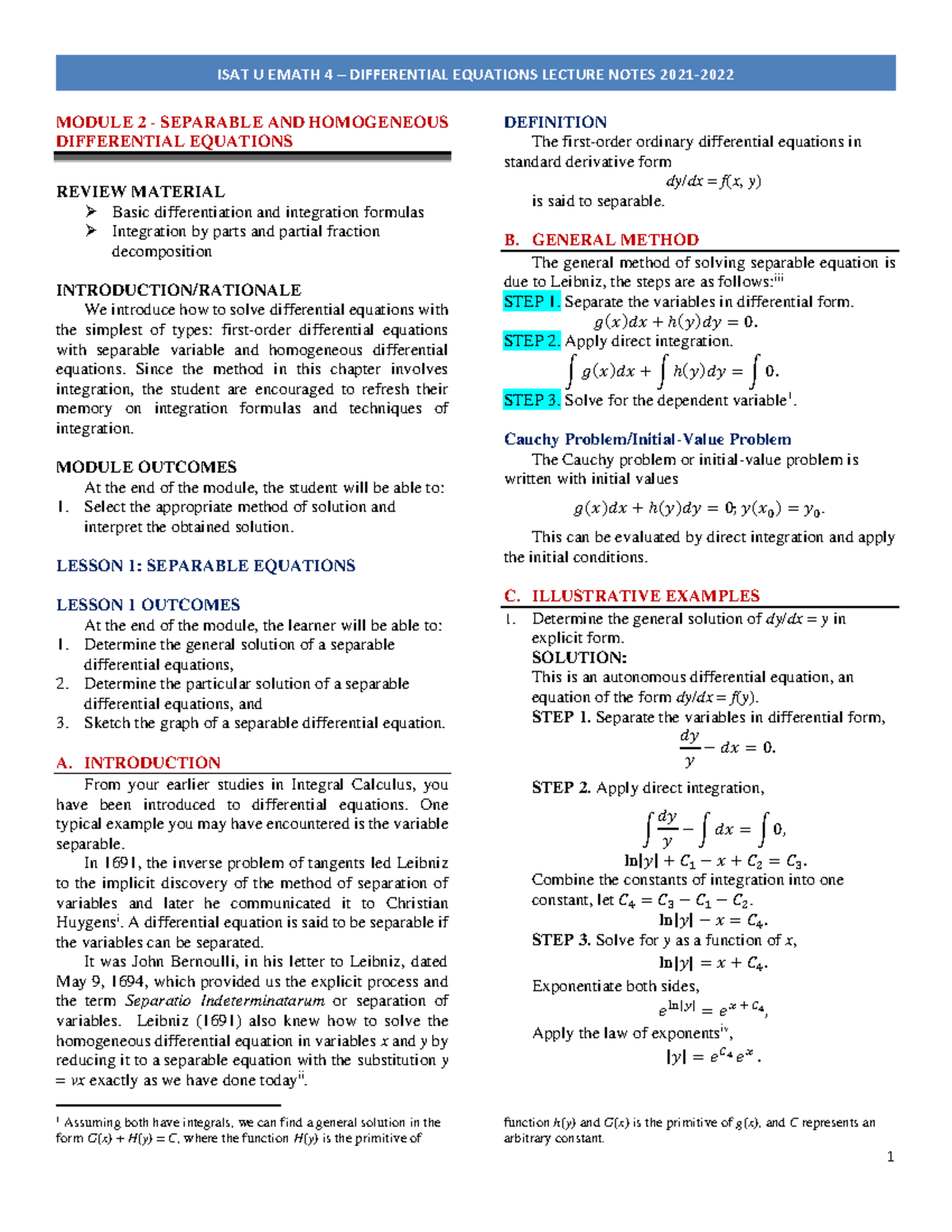 M2L1 - Separable differential equations - Musix - ISAT - Studocu