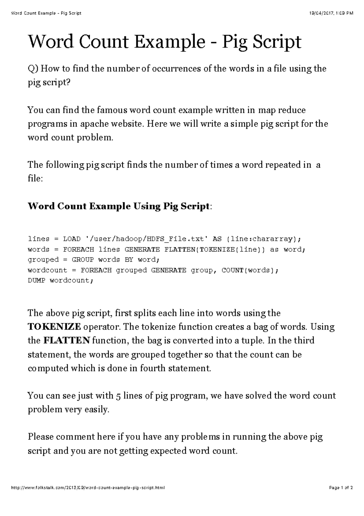 Word Count Example - Pig Script - html Page 1 of 2 Word Count Example ...