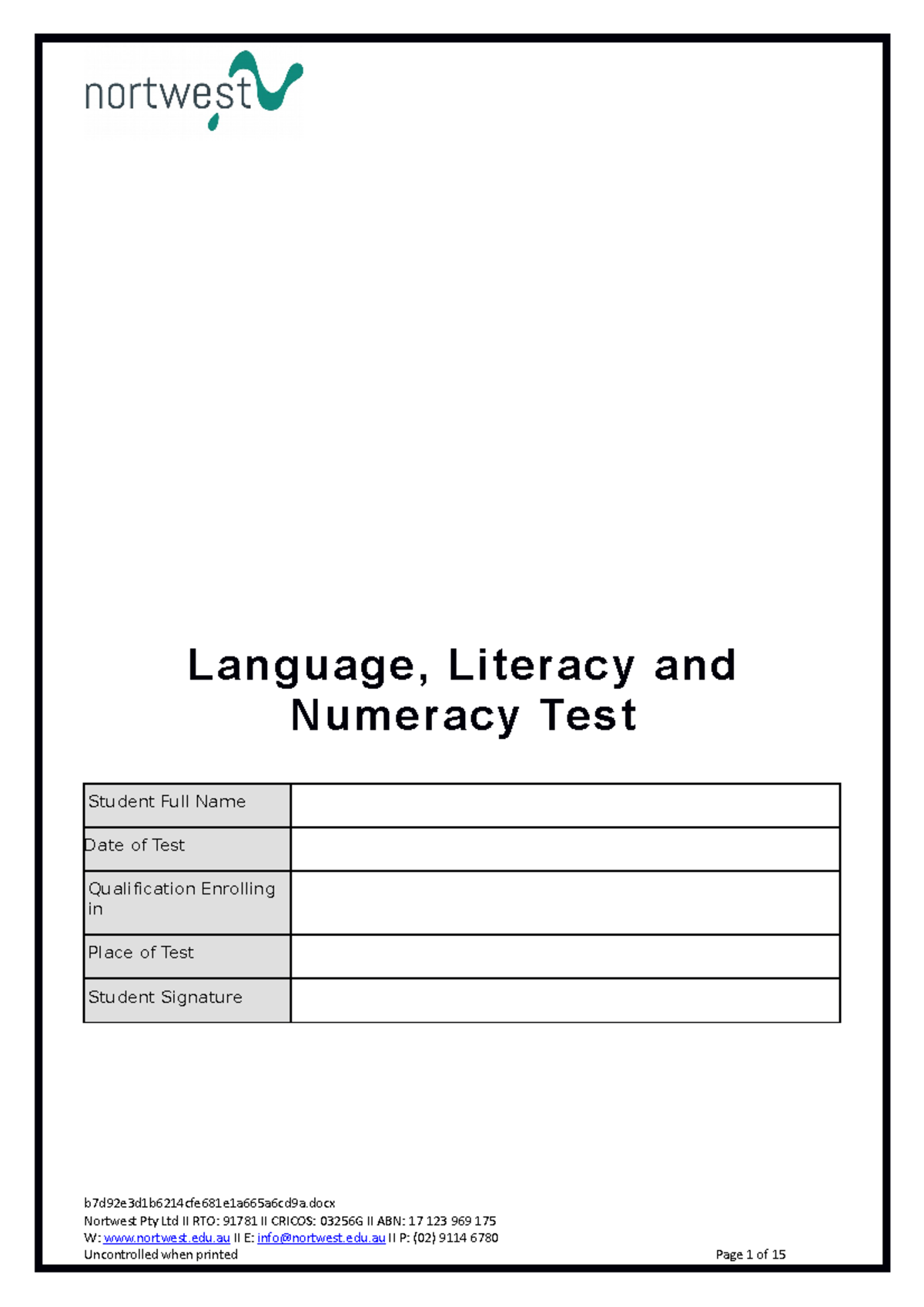 Assessment LLN - Project management - Language, Literacy and Numeracy ...