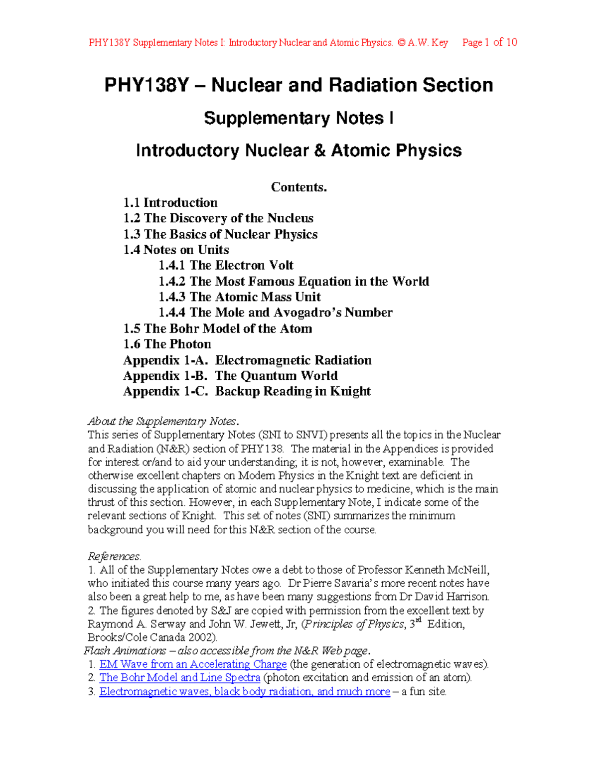 SNI - Atomic and Nuclear Physics - PHY138Y – Nuclear and Radiation ...