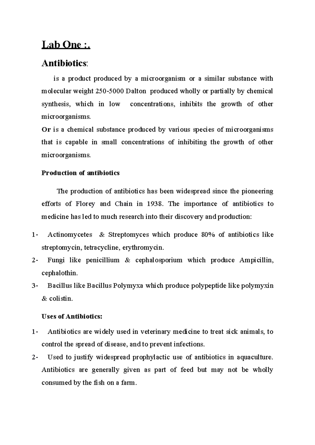 Antibiotics - Lab One :. Antibiotics: is a product produced by a ...